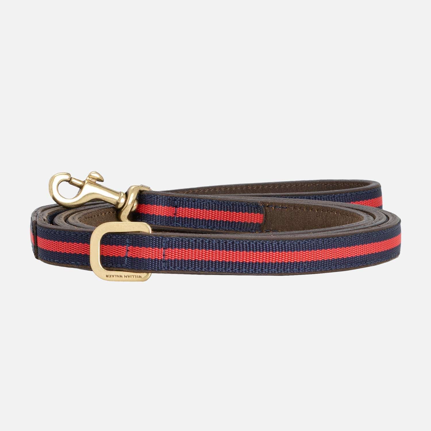 Hoogwaardige leren hondenriem Charles (bruin-rood-blauw) van William Walker